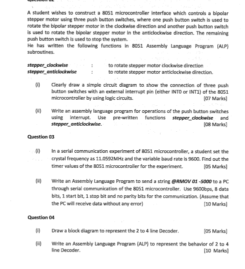 Solved A student wishes to construct a 8051 microcontroller | Chegg.com