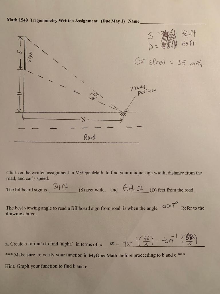 Math 1540 Trigonometry Written Assignment (Due May 1) | Chegg.com
