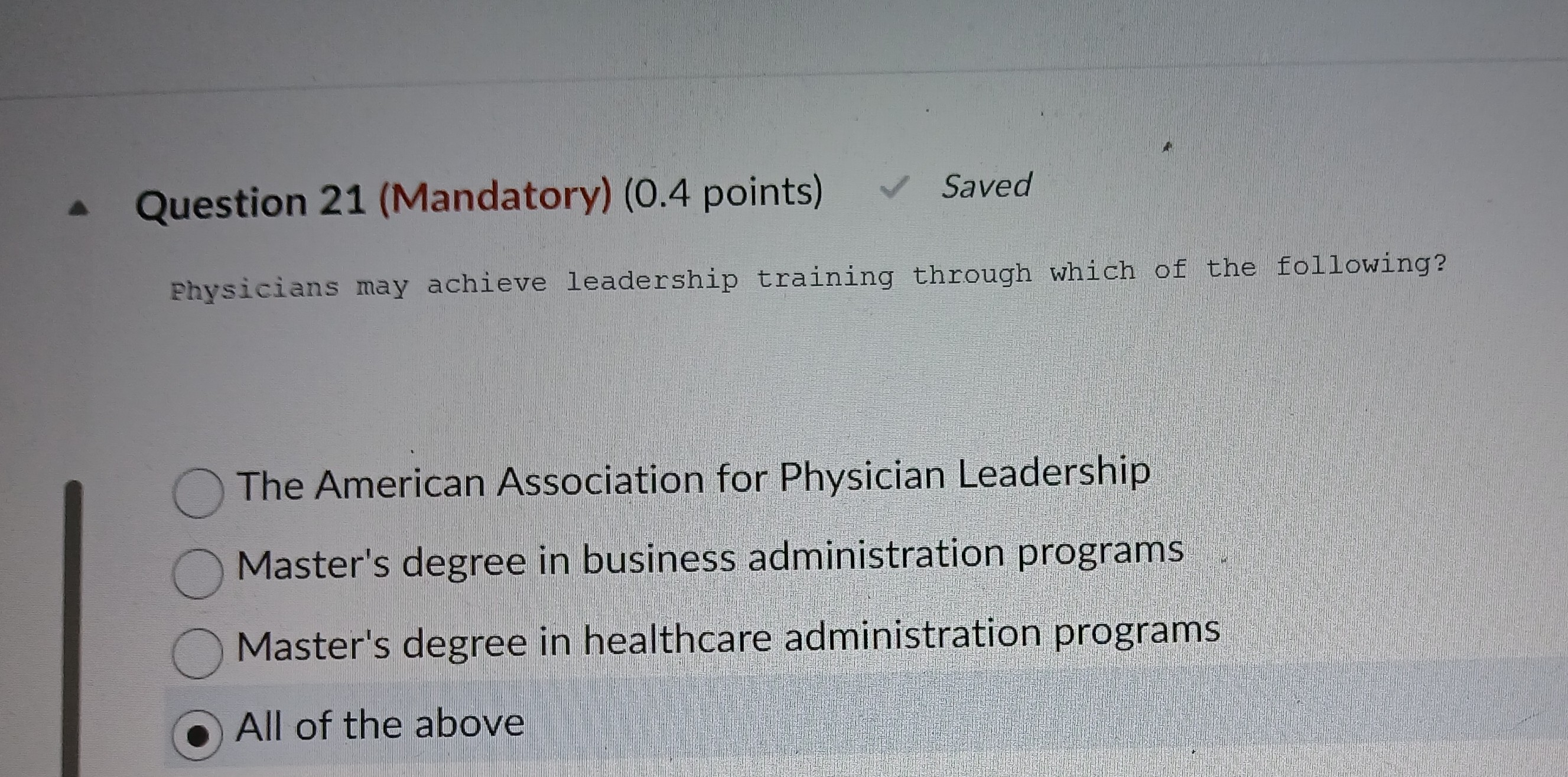 Solved - ﻿Question 21 (Mandatory) (0.4 ﻿points)Physicians | Chegg.com
