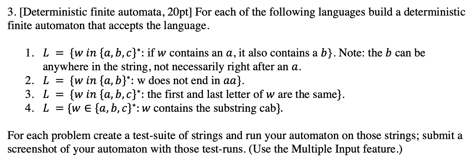 Solved 3 [deterministic Finite Automata 20pt] For Each Of