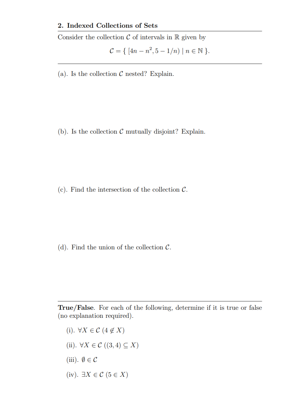 Solved 2. Indexed Collections of Sets Consider the | Chegg.com