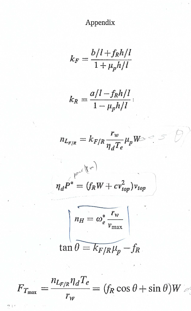 find Question: For the vehicle specifications given | Chegg.com