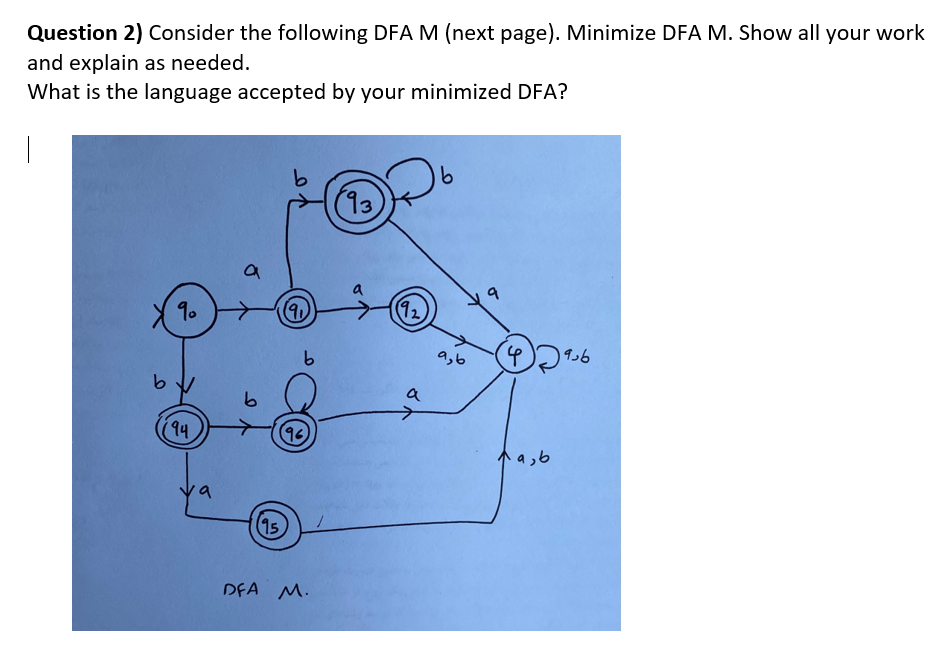Solved Question 2) Consider the following DFA M (next page). | Chegg.com