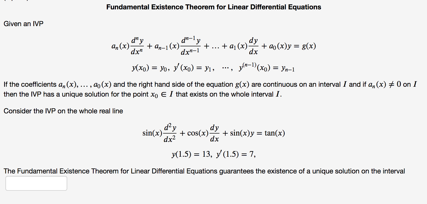 Solved Fundamental Existence Theorem for Linear Differential | Chegg.com