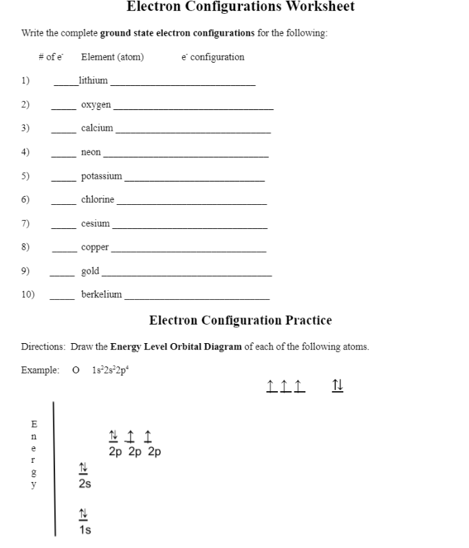 Electron Configuration Worksheet