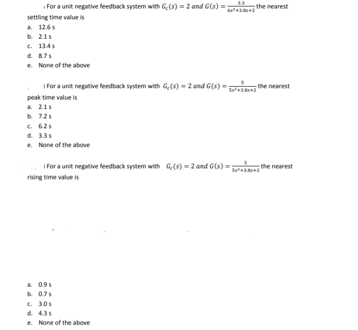 Solved For a unit negative feedback system with G(S) = 2 and | Chegg.com