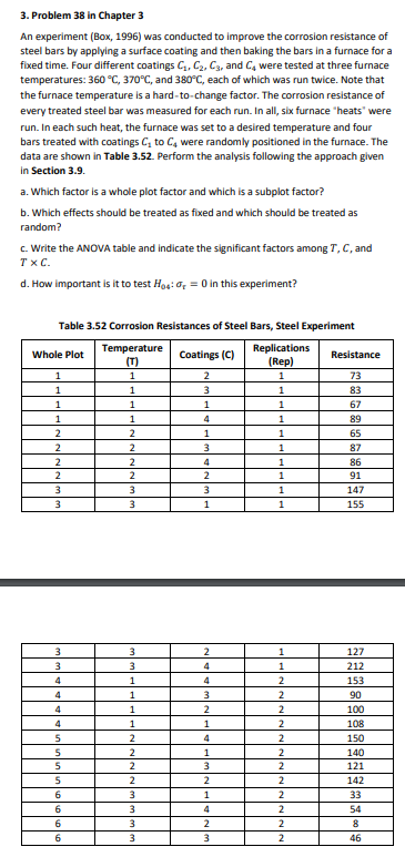 Solved 3. Problem 38 in Chapter 3 An experiment (Box, 1996) | Chegg.com ...