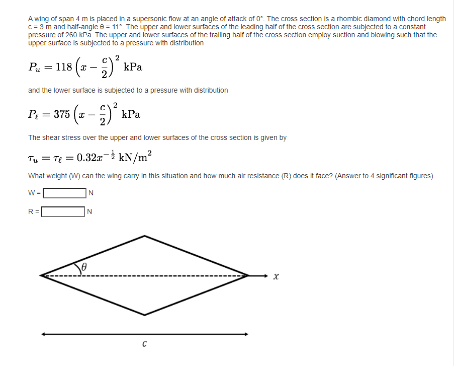Solved A wing of span 4 m is placed in a supersonic flow at | Chegg.com