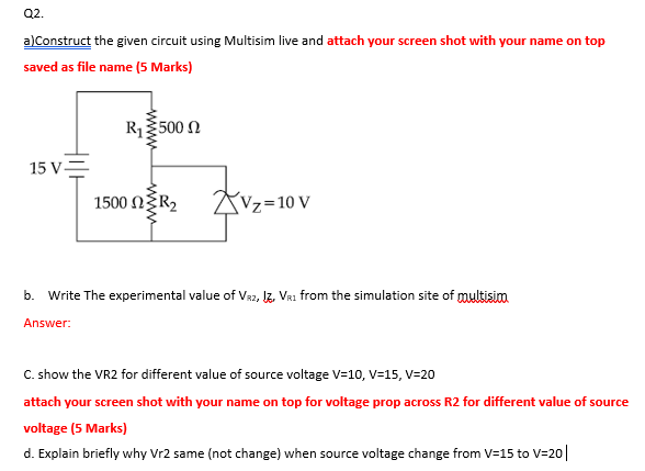 Solved Q2. a)Construct the given circuit using Multisim live | Chegg.com