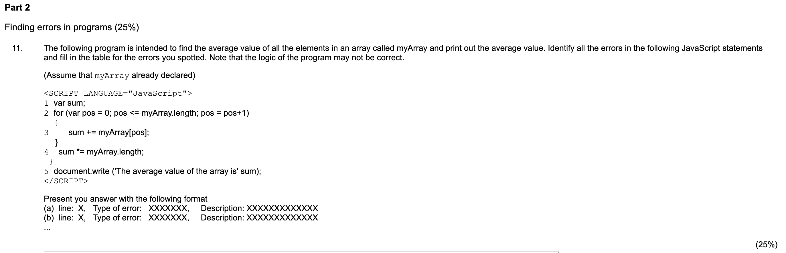 Solved Part 2 Finding Errors In Programs 25 11 The 1809
