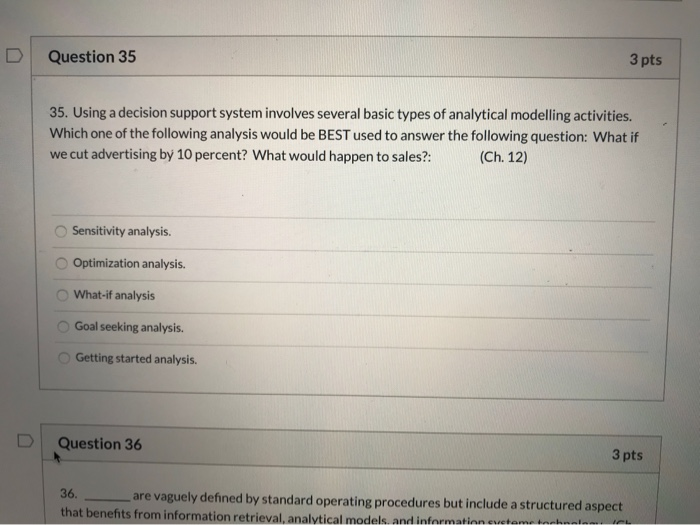Solved D Question 35 3 pts 35. Using a decision support | Chegg.com