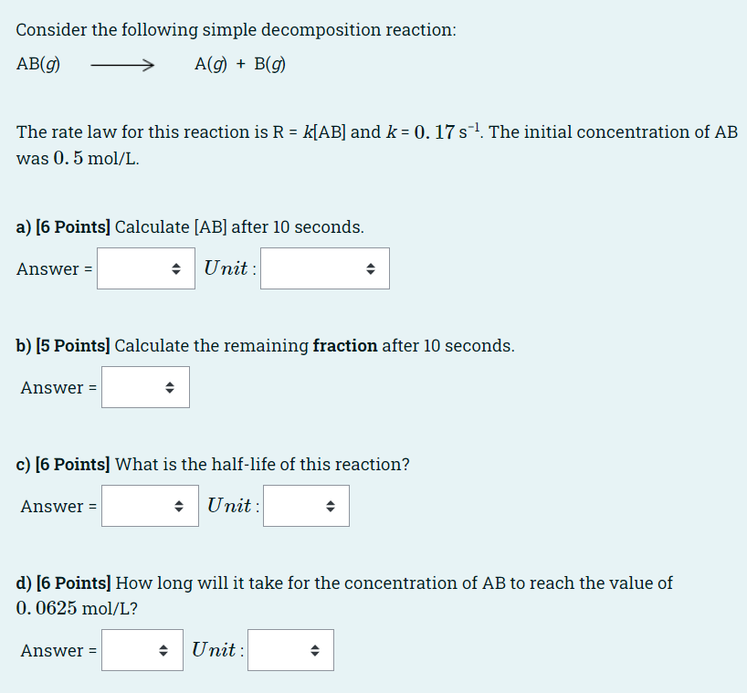 Solved Consider the following simple decomposition reaction: | Chegg.com