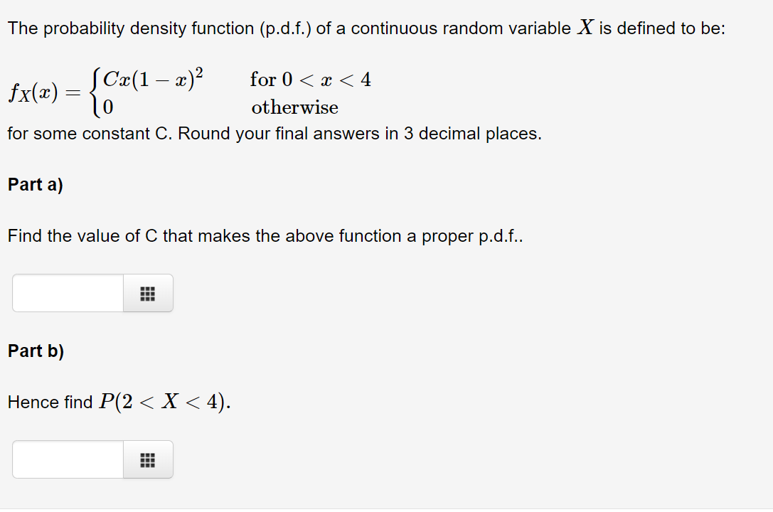 Solved The probability density function (p.d.f.) of a | Chegg.com