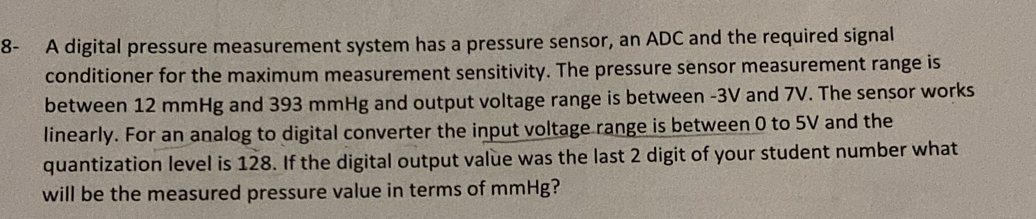 Solved 8- ﻿A digital pressure measurement system has a | Chegg.com