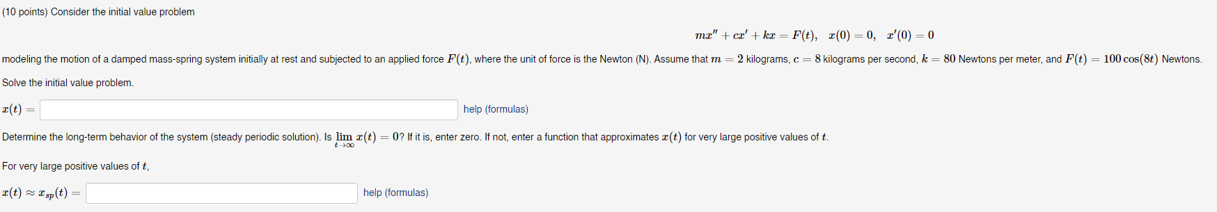 Solved (10 points) Consider the initial value problem mx" + | Chegg.com
