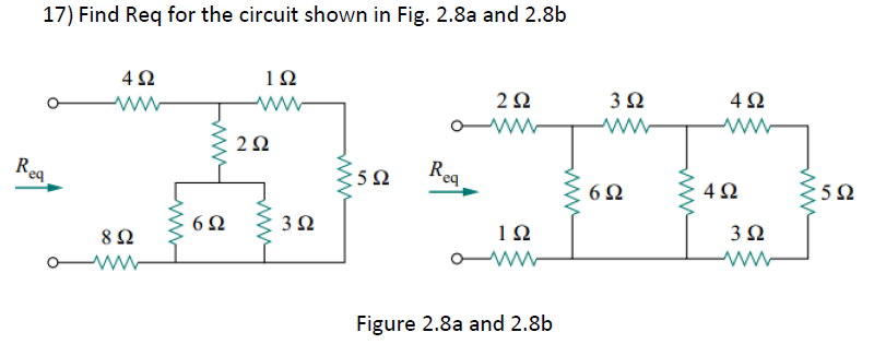Solved 17) Find Req for the circuit shown in Fig. 2.8a and | Chegg.com