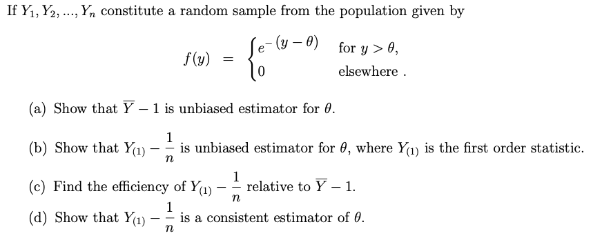 Solved If Y1, Y2, ..., Yn constitute a random sample from | Chegg.com