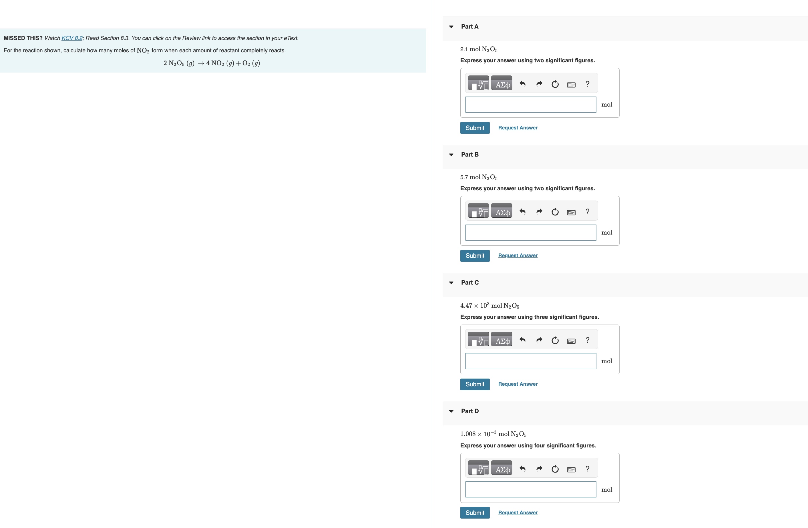 Solved 5) For the reaction shown, calculate how many moles | Chegg.com