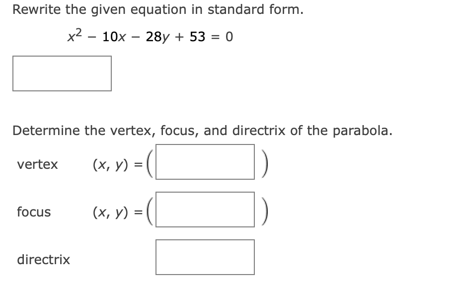 Solved Rewrite the given equation in standard form. у -x2 12 | Chegg.com