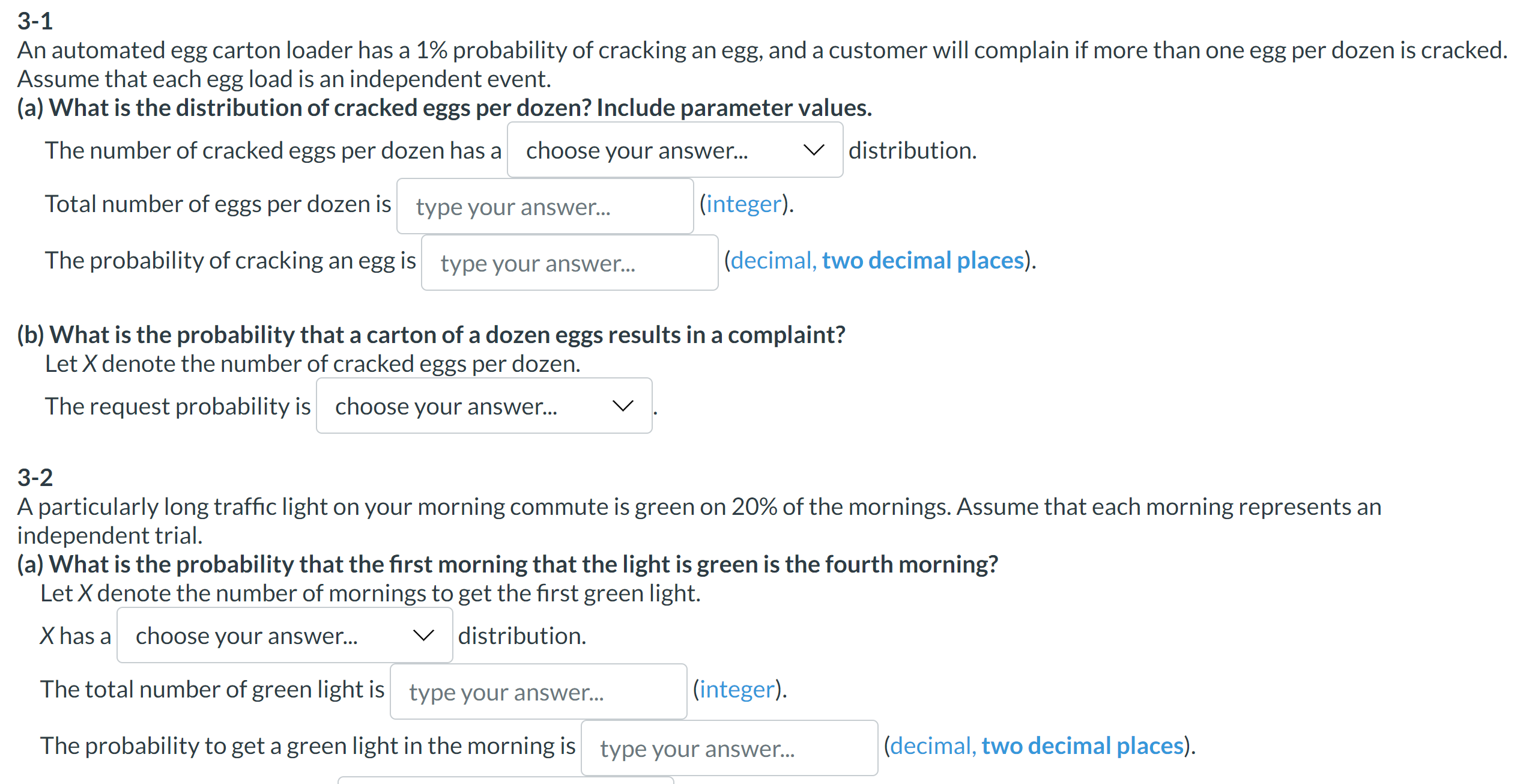 Solved 3-1 An automated egg carton loader has a 1\% | Chegg.com