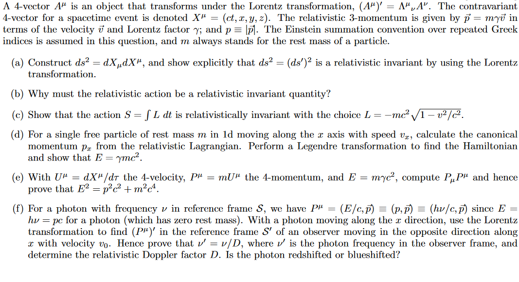 Solved A 4-vector Aμ is an object that transforms under the | Chegg.com