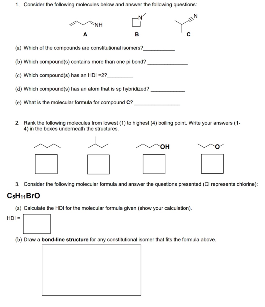 Solved 1. Consider the following molecules below and answer | Chegg.com