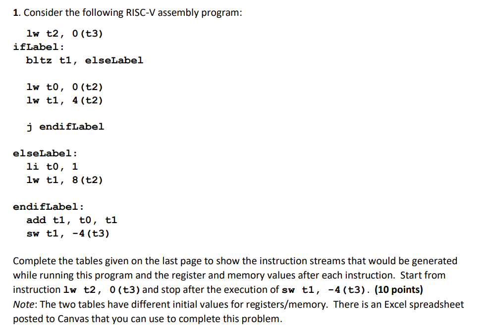 Solved 1. Consider the following RISC-V assembly program: lw | Chegg.com