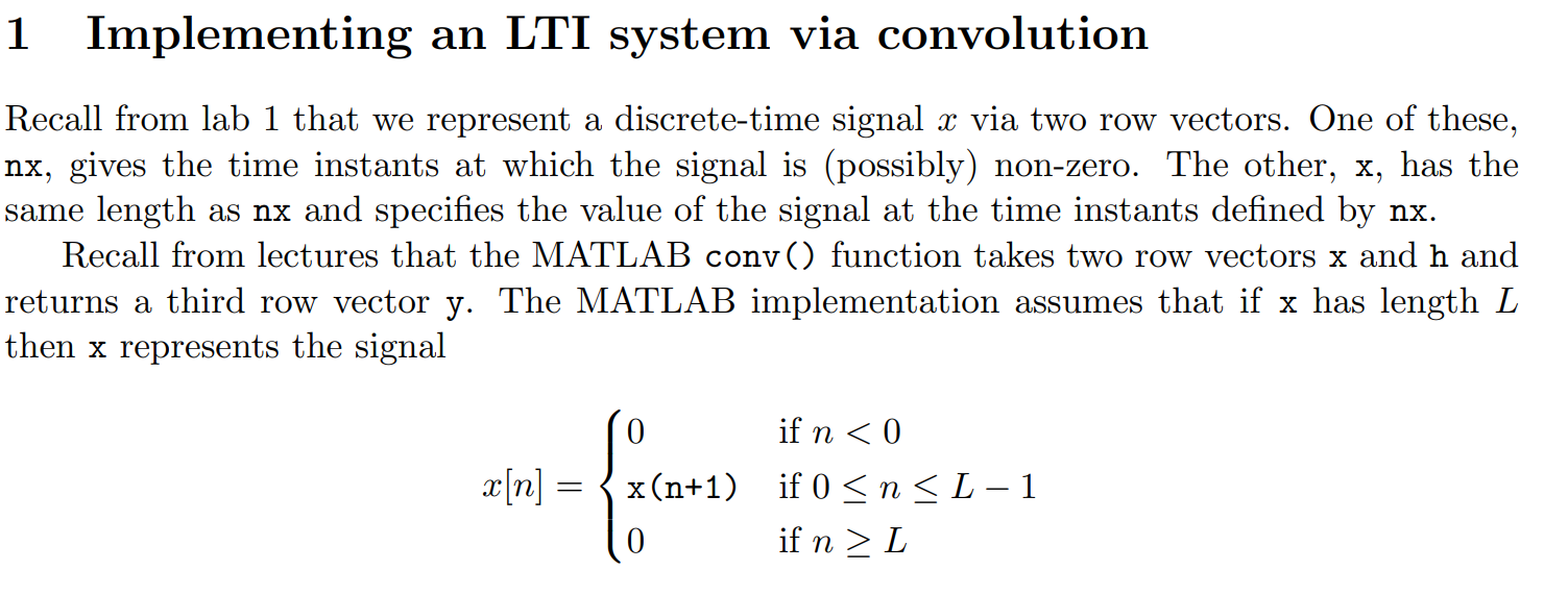 Solved 1 Implementing an LTI system via convolution Recall | Chegg.com