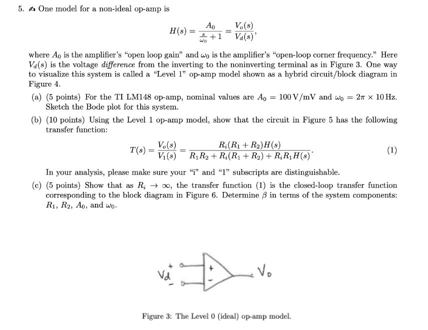 Solved 5. A One model for a non-ideal op-amp is 3+1 WO Ao V. | Chegg.com