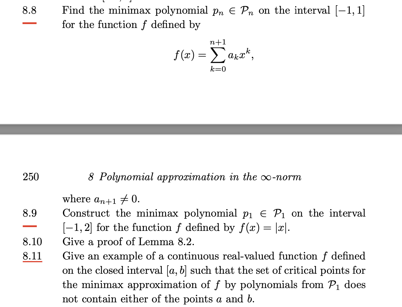 8.8 Find the minimax polynomial pn∈Pn on the interval | Chegg.com