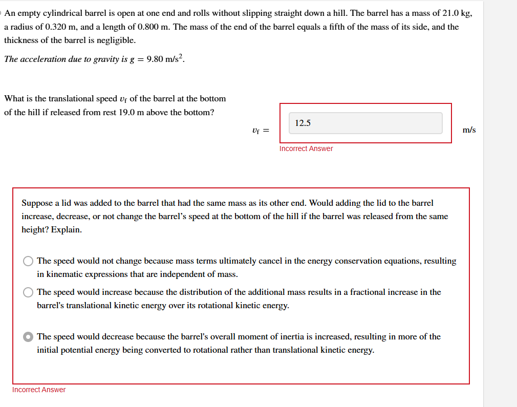 Solved An empty cylindrical barrel is open at one end and | Chegg.com