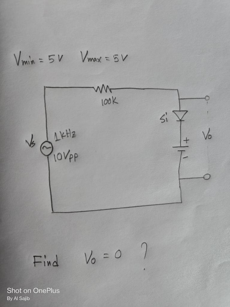 Solved Vmin =5 VVmax =5 V Find V0=0 Shot on OnePlus By Al | Chegg.com