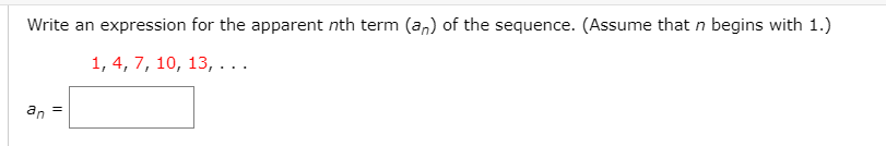 Solved Write an expression for the apparent nth term (an) of | Chegg.com