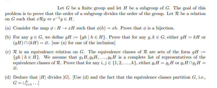 Let G be a finite group and let H be a subgroup of G. | Chegg.com