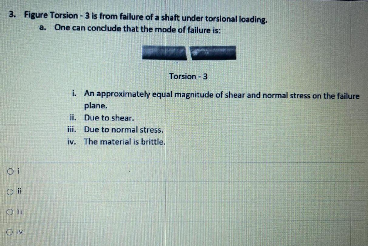 Solved 3. Figure Torsion - 3 is from failure of a shaft | Chegg.com