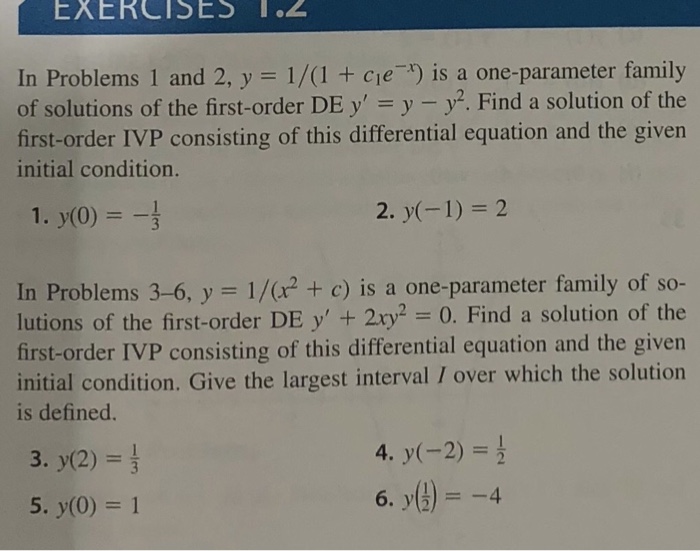 Solved EXERCISES 1.2 In Problems 1 and 2, y = 1/(1 + ce-) is | Chegg.com