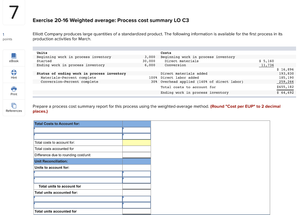 Solved 7 Exercise 20-16 Weighted average: Process cost | Chegg.com