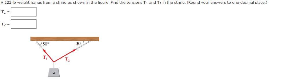 Solved A 225-lb weight hangs from a string as shown in the | Chegg.com