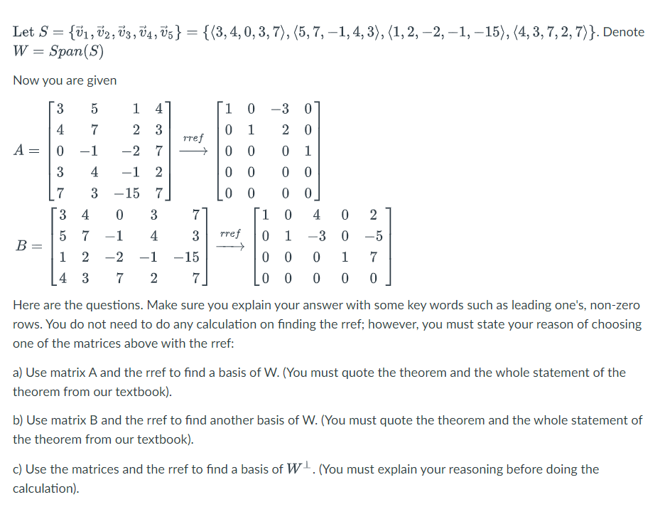 Solved Here are my quotes: “The column vectors of A that | Chegg.com