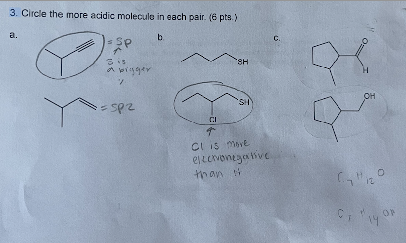 Solved 3. Circle the more acidic molecule in each pair. (6 | Chegg.com