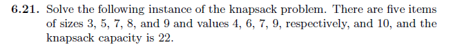 Solved 6.21. Solve the following instance of the knapsack | Chegg.com