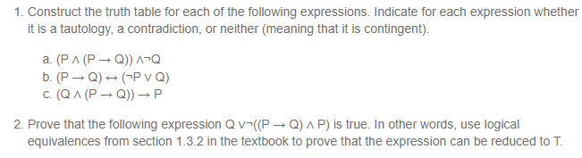 Solved 1. Construct the truth table for each of the | Chegg.com
