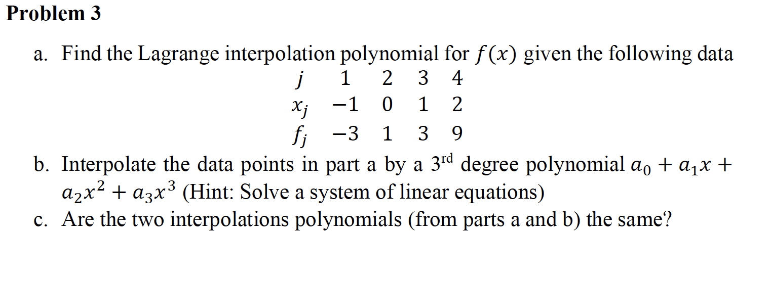 Solved Problem 3 a. Find the Lagrange interpolation | Chegg.com