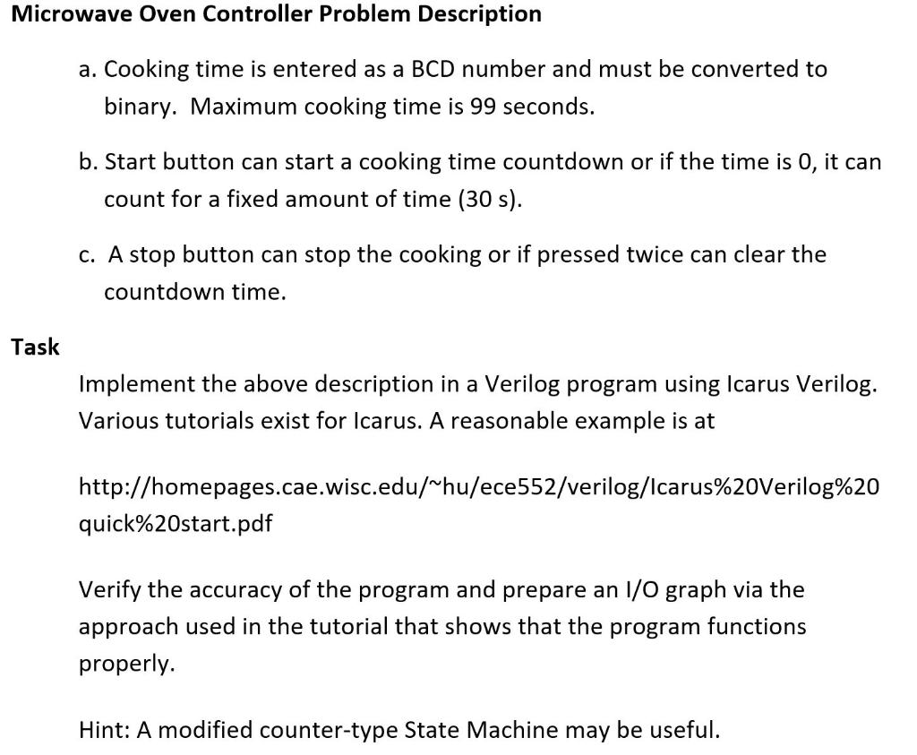 Solved Microwave Oven Controller Problem Description a. | Chegg.com