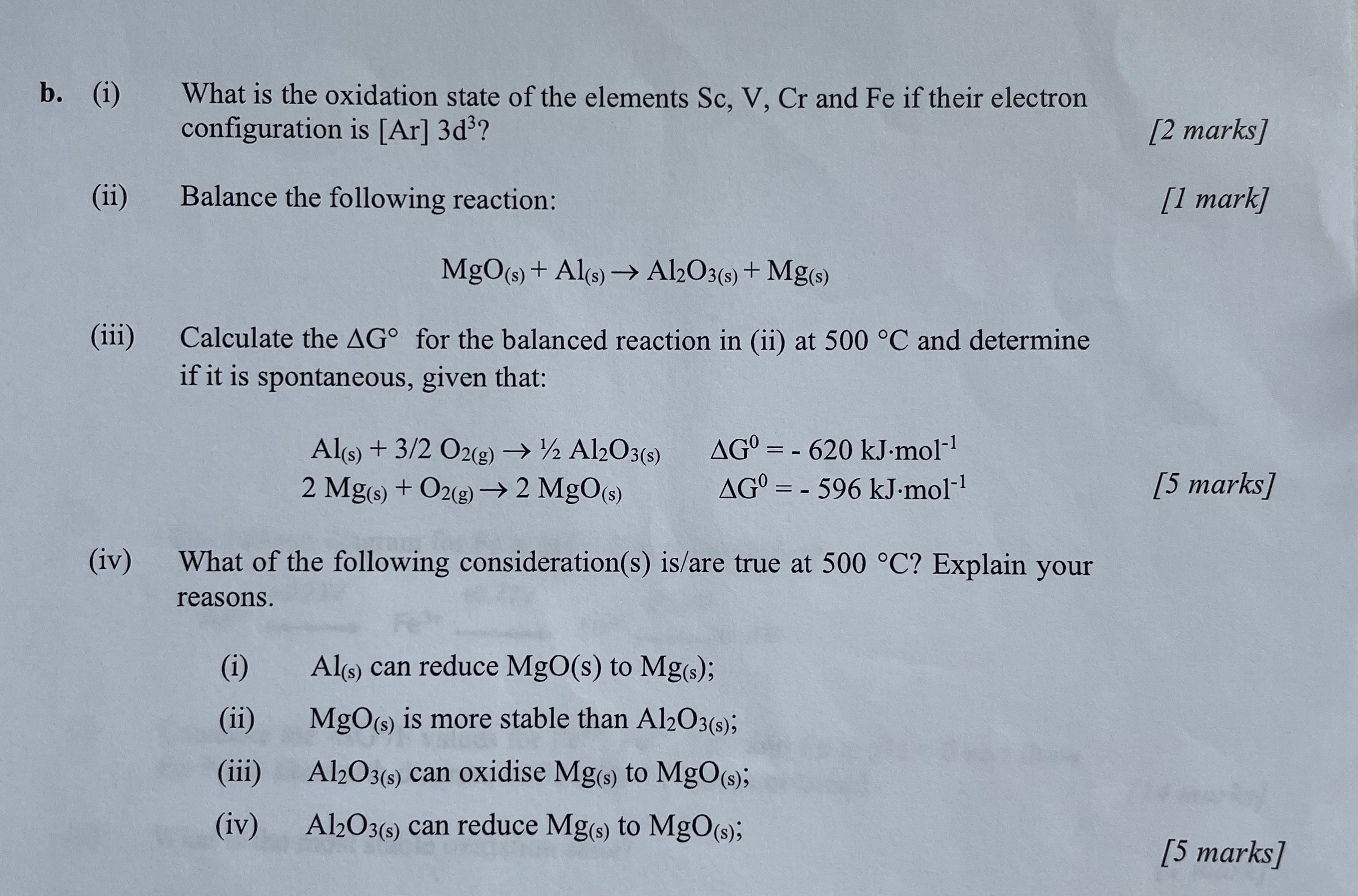 Solved b. (i) What is the oxidation state of the elements | Chegg.com