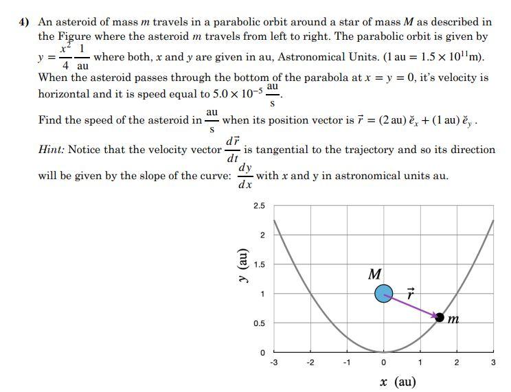 Solved 4) An asteroid of mass m travels in a parabolic orbit | Chegg.com