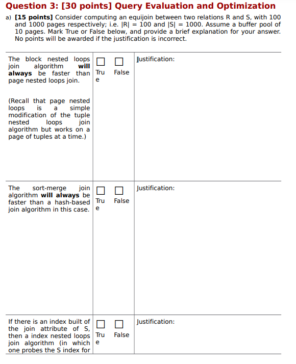 Solved Question 3: [30 points] Query Evaluation and | Chegg.com