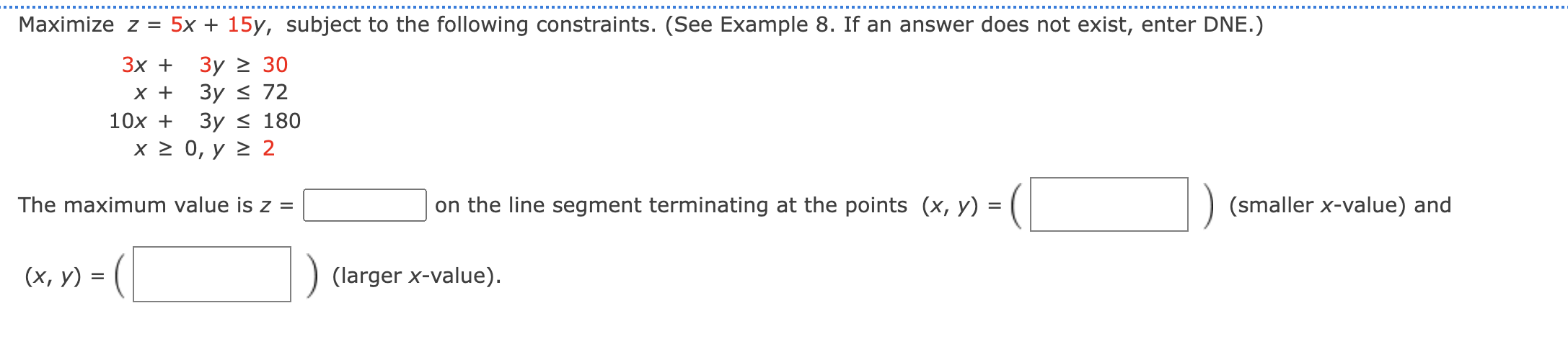 Solved Maximize z = 5x + 15y, subject to the following | Chegg.com