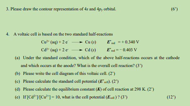 Solved 3. Please draw the contour representation of 4s and | Chegg.com