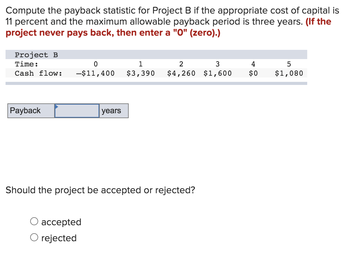 Solved Compute the payback statistic for Project B if the | Chegg.com